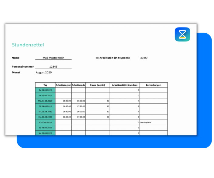 Kostenlose Stundenzettel Vorlage Februar 2025 - TimeTrack