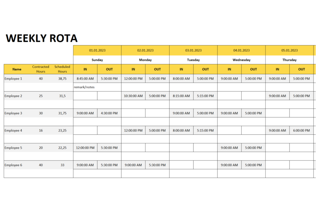 Rota Excel Templates: Free Download | TimeTrack